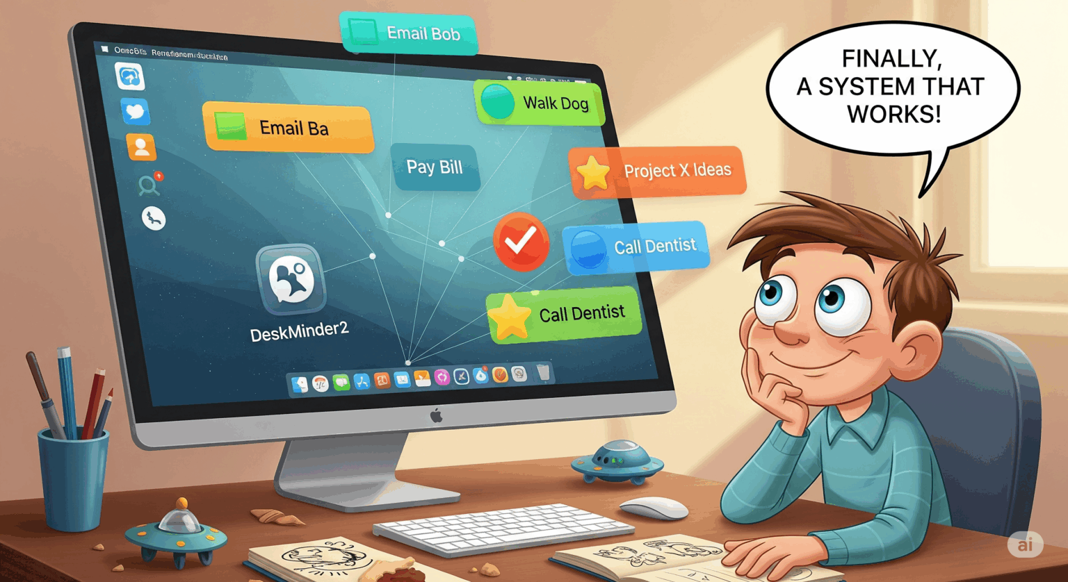 DeskMinder² - ADHDに配慮したシンプルで目立つmacOS用デスクトップリマインダー - Peaky AI LAB